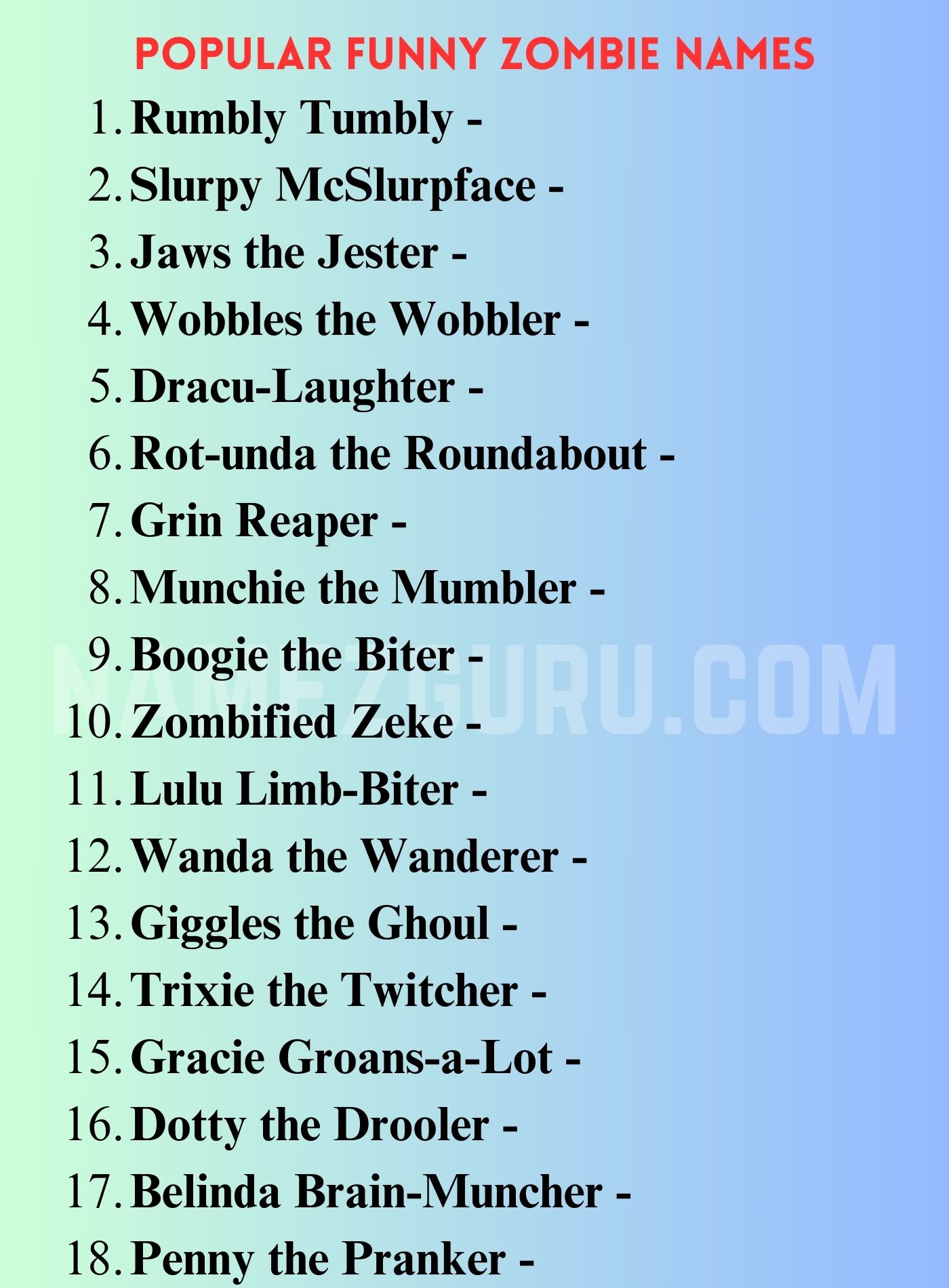 90+ Popular Funny Zombie Names 2024